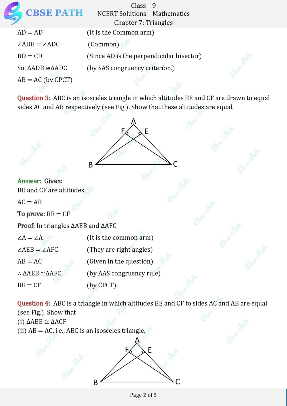 NCERT Solutions for Class 9 Maths Exercise 7.2 Triangles (2024-25 ...