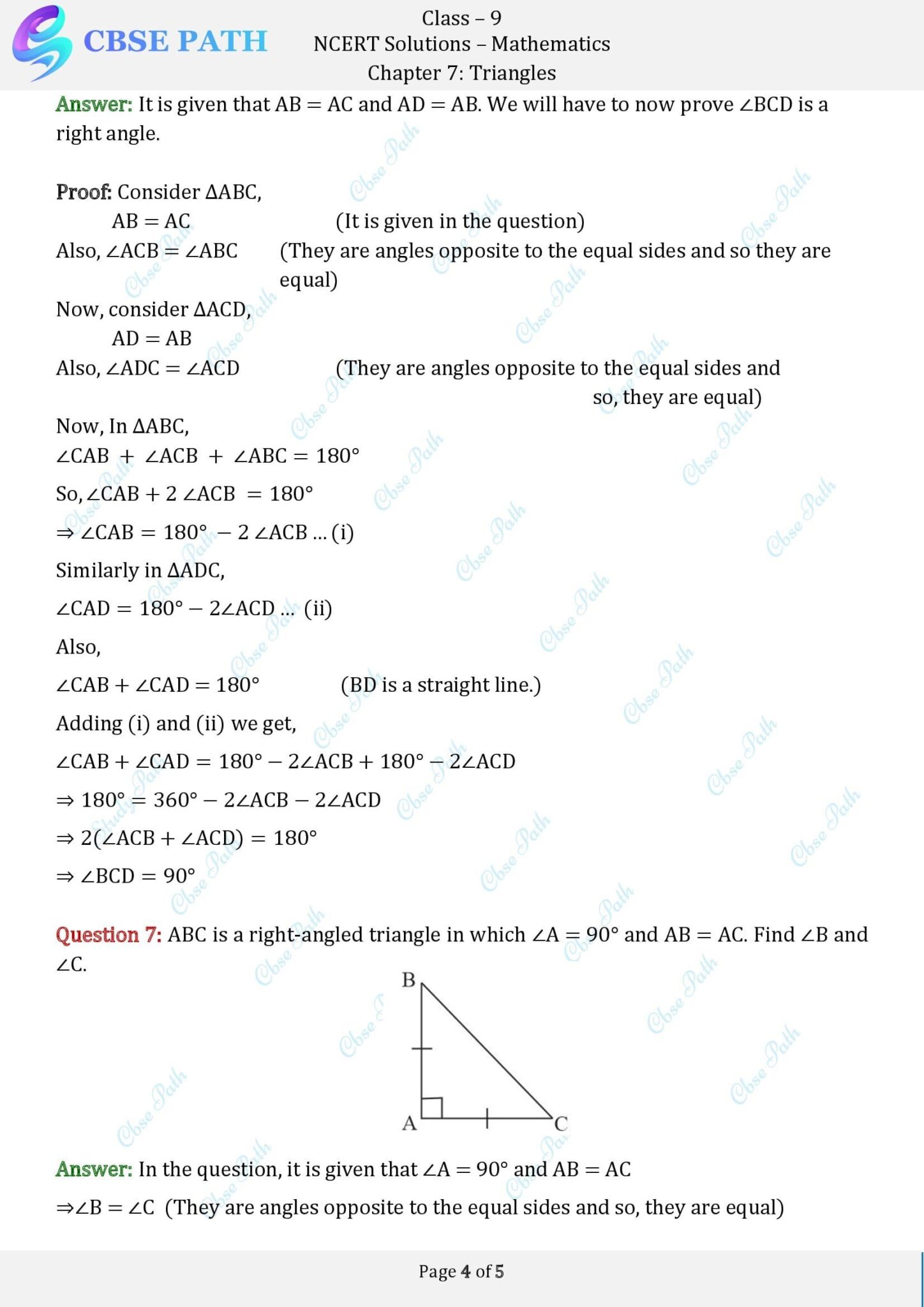 NCERT Solutions for Class 9 Maths Exercise 7.2 Triangles (2024-25 ...