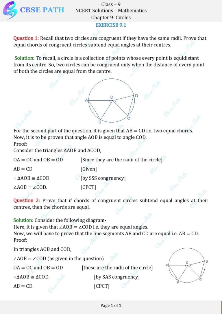 NCERT Solutions for Class 9 Maths Exercise 9.1 Circles (2024-25) - CBSE Path