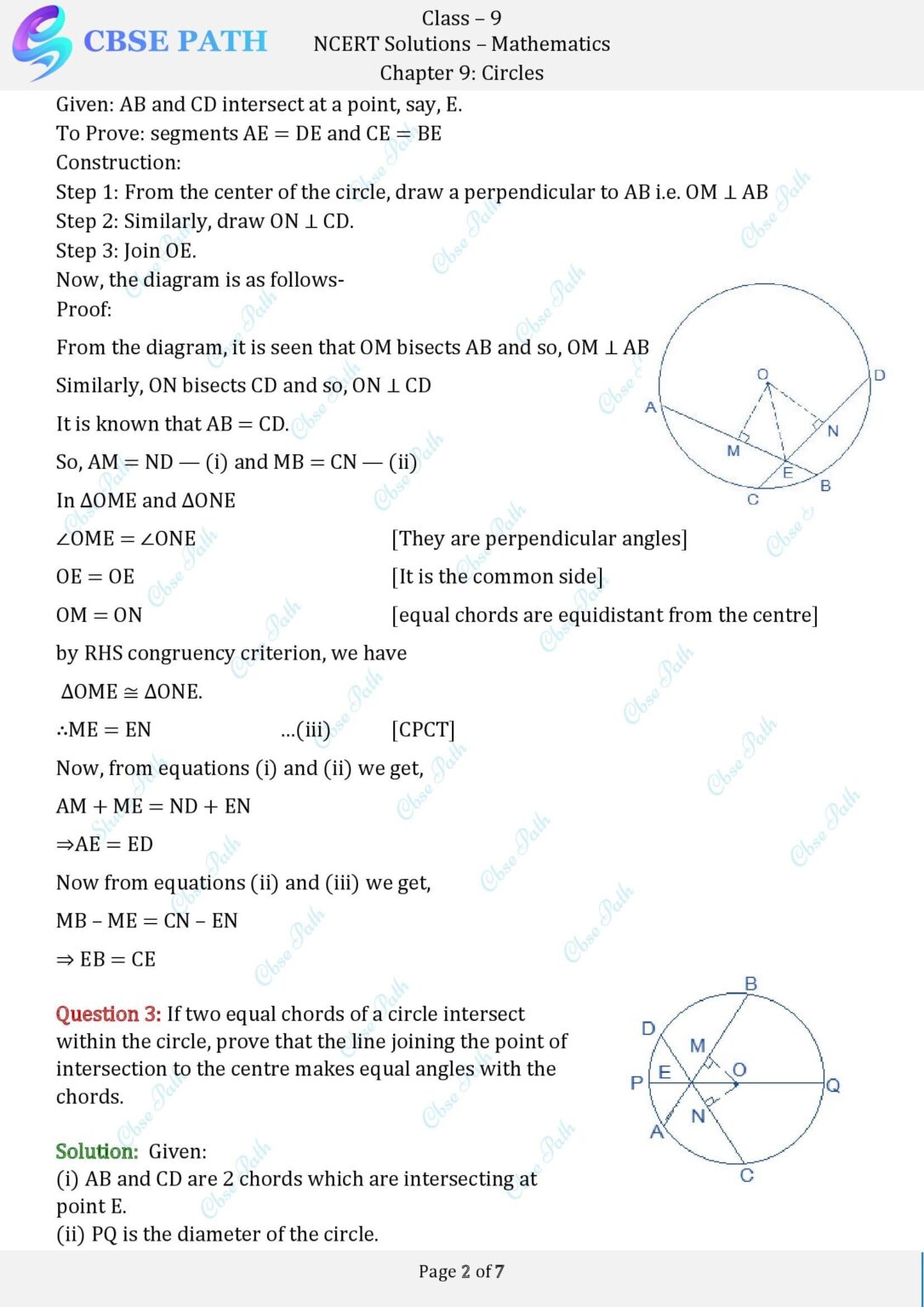 NCERT Solutions for Class 9 Maths Exercise 9.2 Circles (2024-25) - CBSE Path