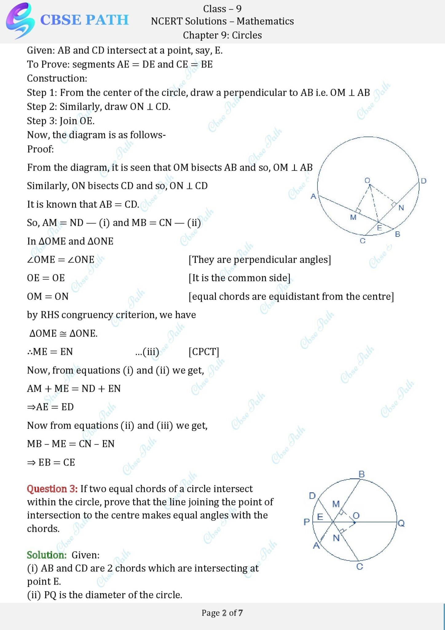 NCERT Solutions for Class 9 Maths Exercise 9.2 Circles (2024-25) - CBSE ...