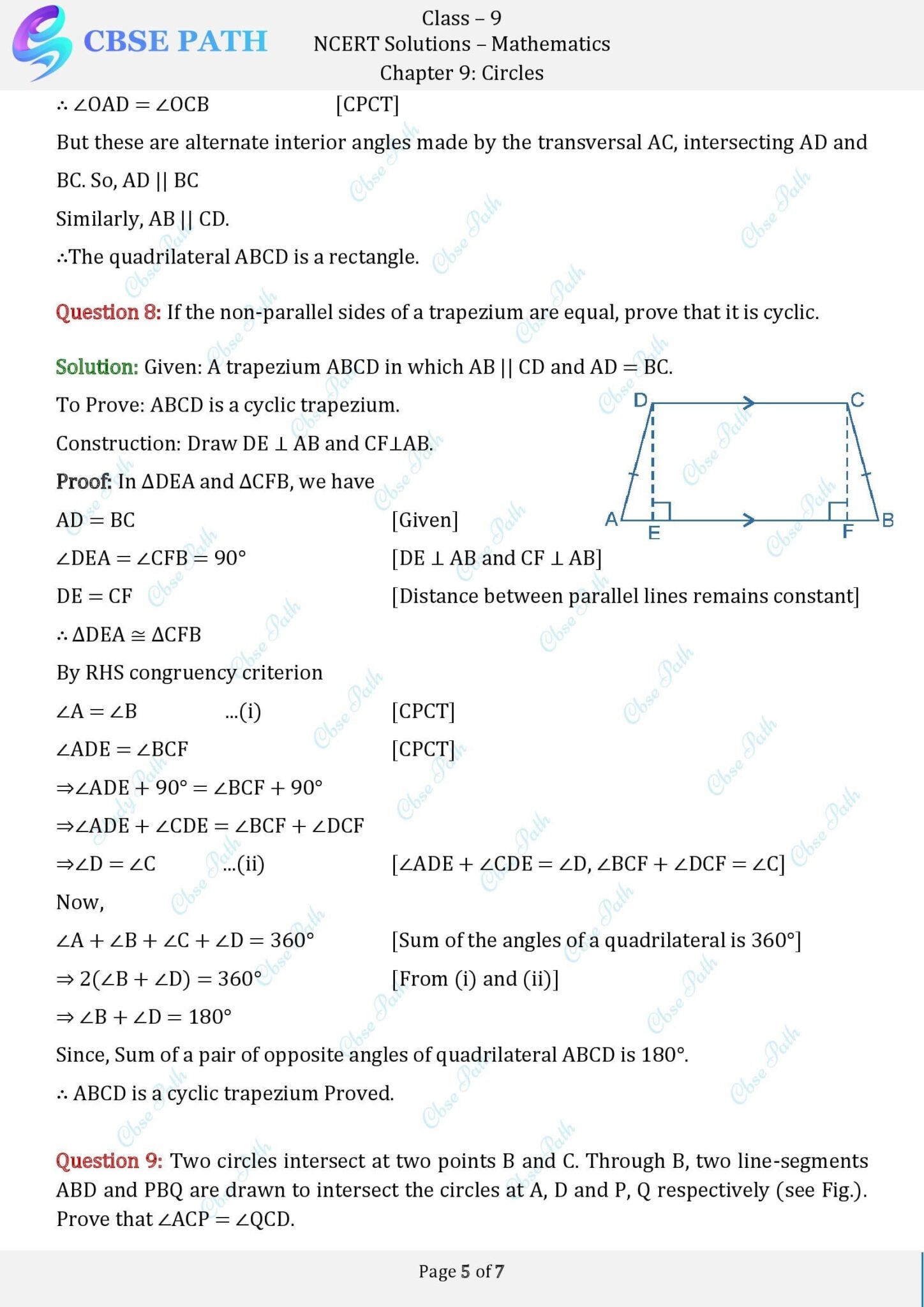 NCERT Solutions for Class 9 Maths Exercise 9.3 Circles (2024-25) - CBSE ...