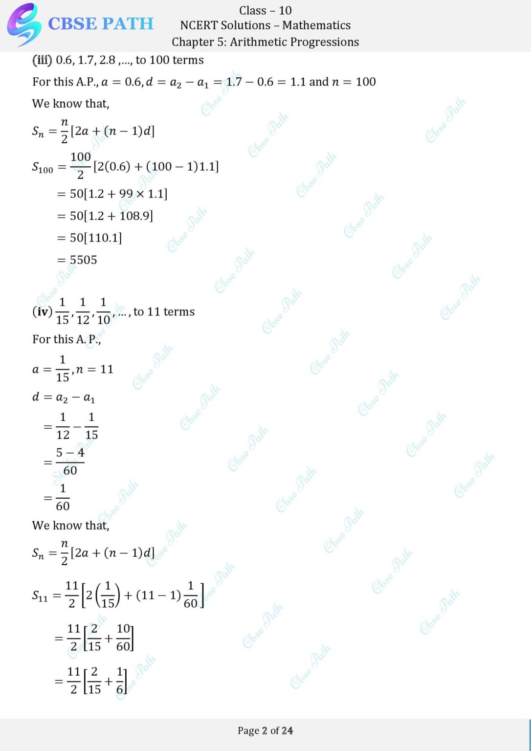 NCERT Solutions for Class 10 Maths Exercise 5.3 Arithmetic Progressions ...
