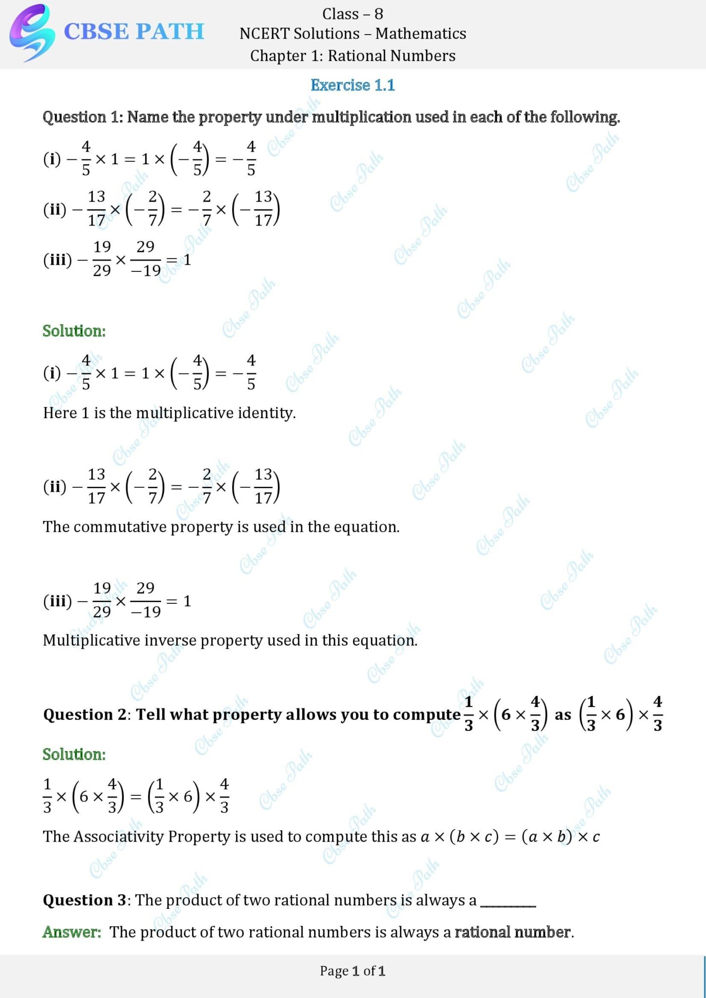 NCERT Solutions for Class 8 Maths Rational Numbers (2024-25) - CBSE Path