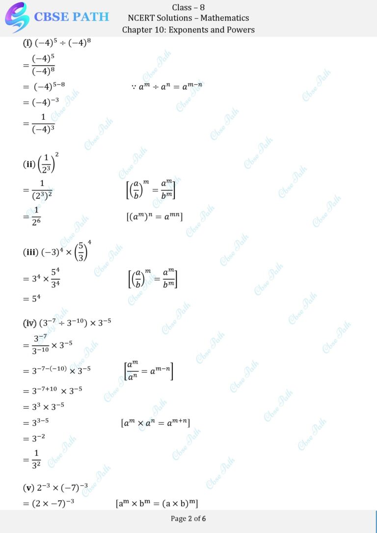 NCERT Solutions for Class 8 Maths Exercise 10.1 Exponents and Powers (2024-25) - CBSE Path