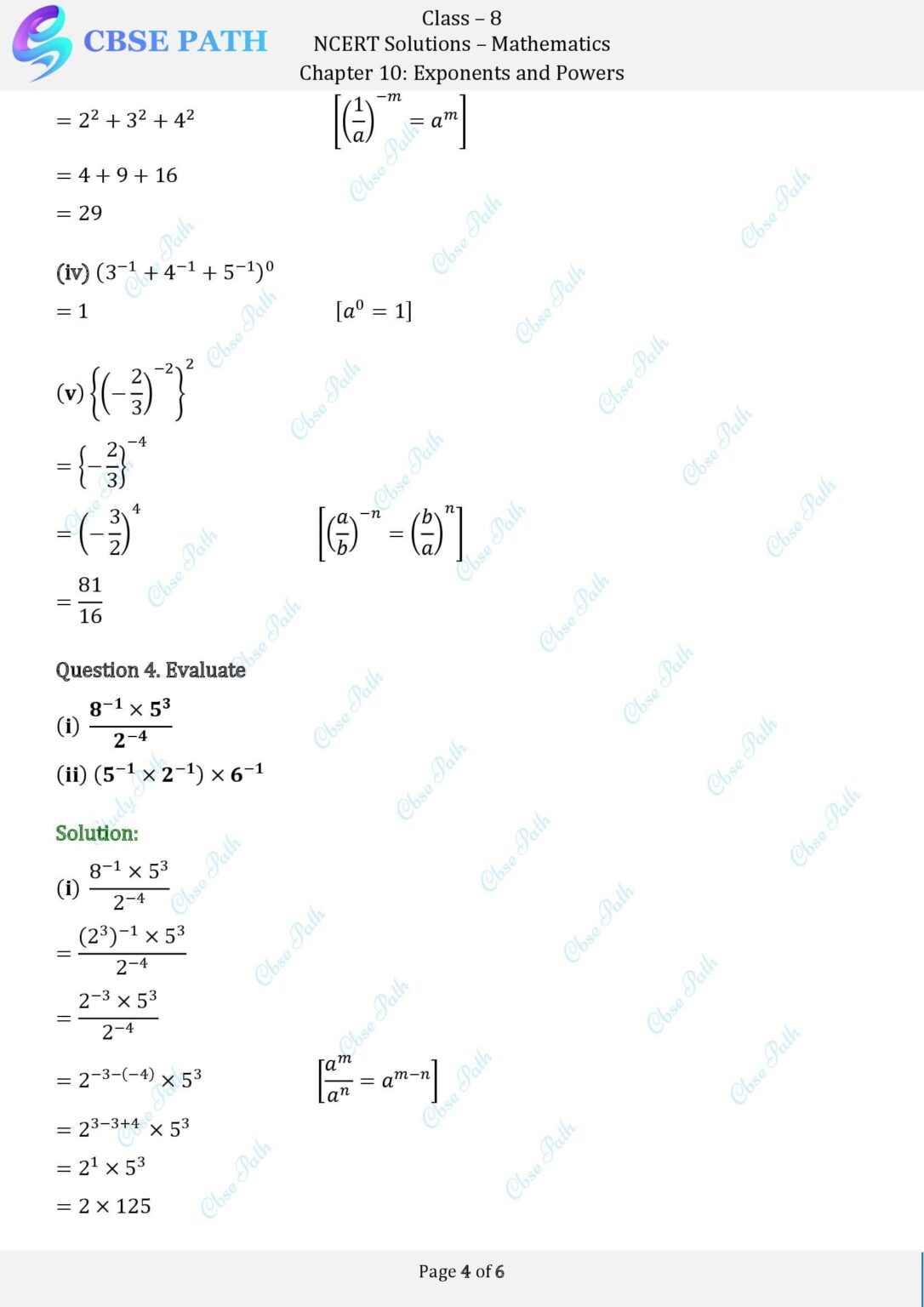 NCERT Solutions for Class 8 Maths Exercise 10.1 Exponents and Powers ...
