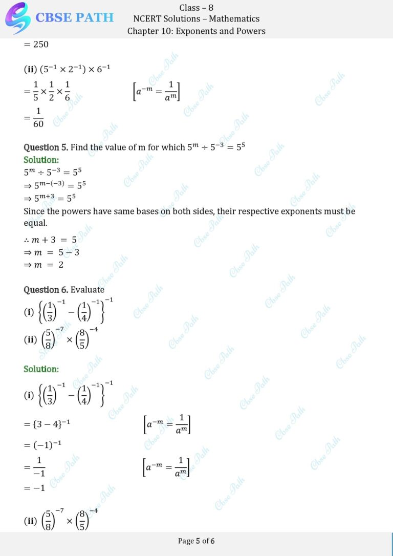 NCERT Solutions for Class 8 Maths Exercise 10.1 Exponents and Powers (2024-25) - CBSE Path
