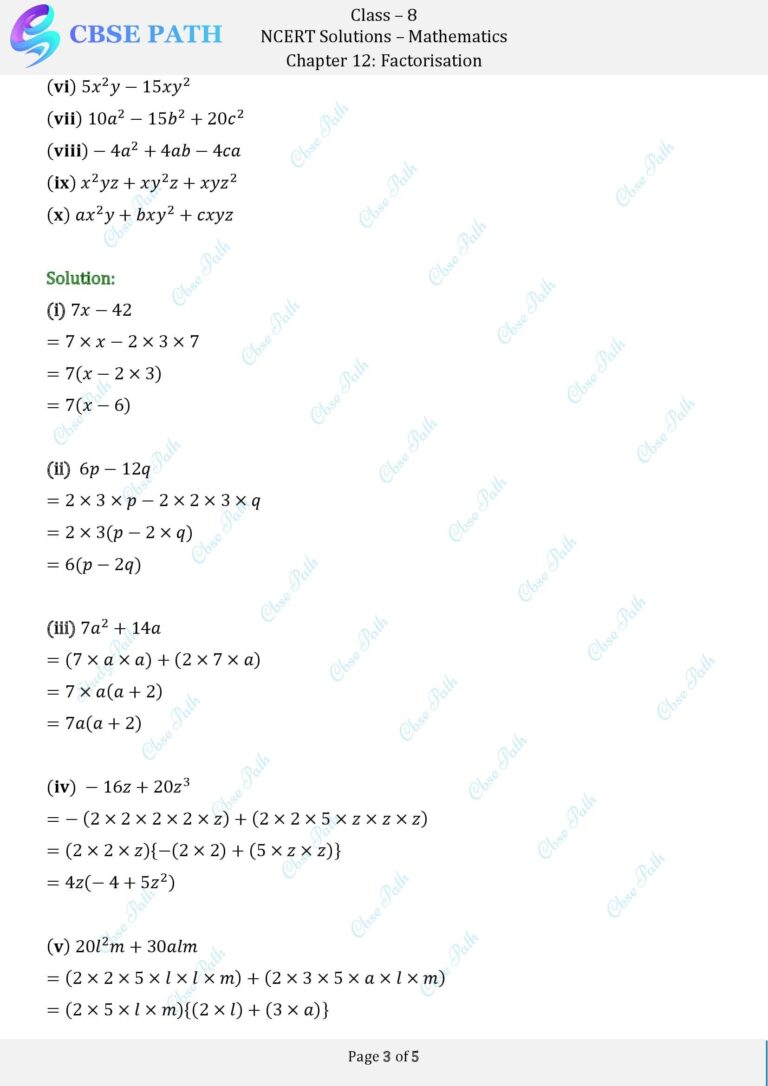 NCERT Solutions for Class 8 Maths Exercise 12.1 Factorisation - CBSE Path
