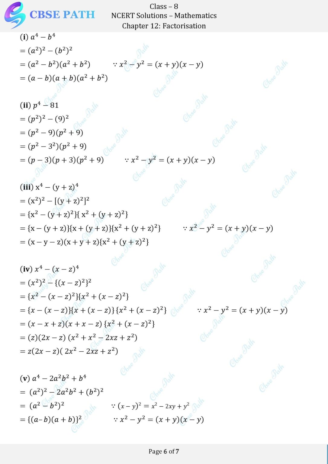 NCERT Solutions for Class 8 Maths Exercise 12.2 Factorisation - CBSE Path
