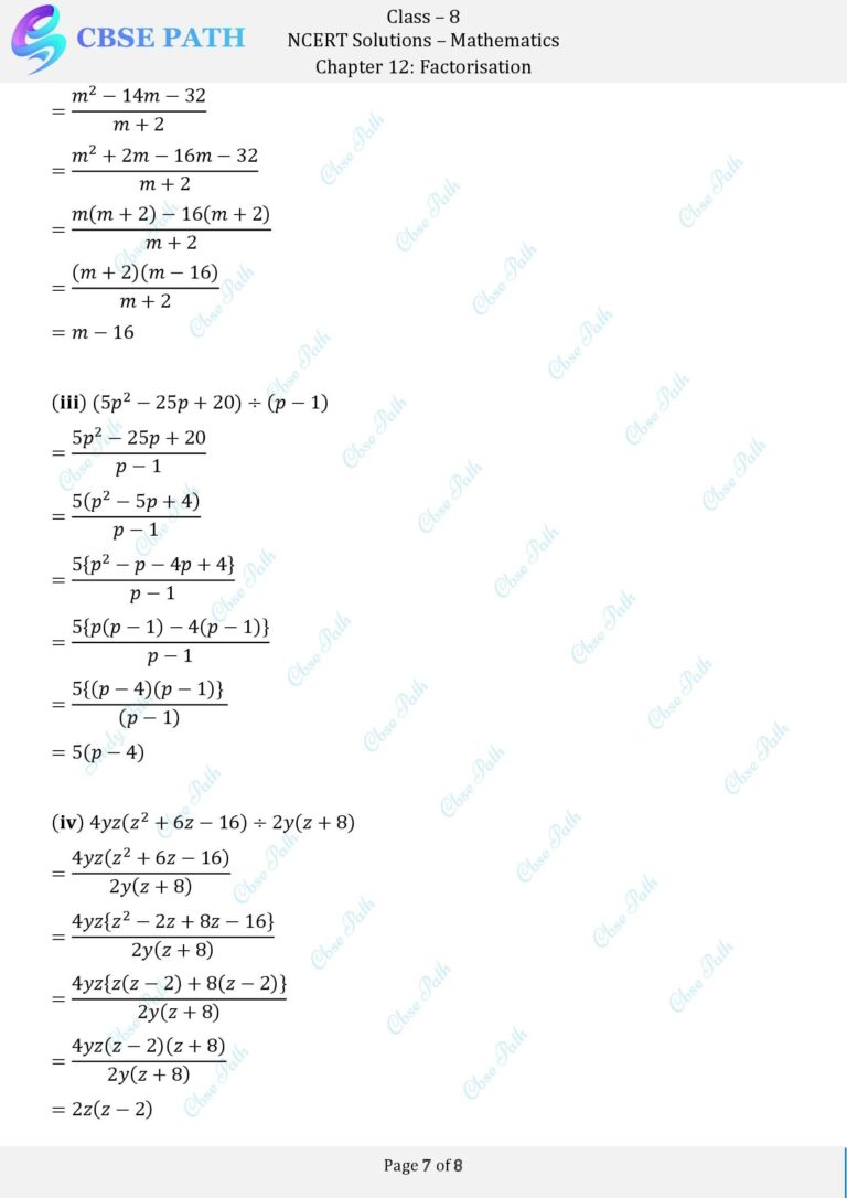 NCERT Solutions for Class 8 Maths Exercise 12.3 Factorisation - CBSE Path