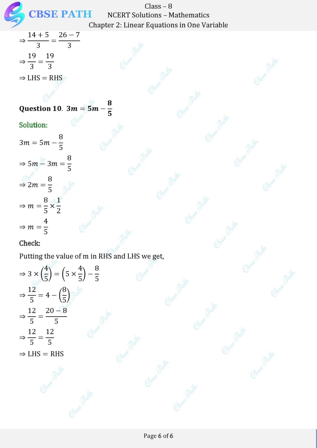 NCERT Solutions for Class 8 Maths Exercise 2.1 Linear Equations in One ...