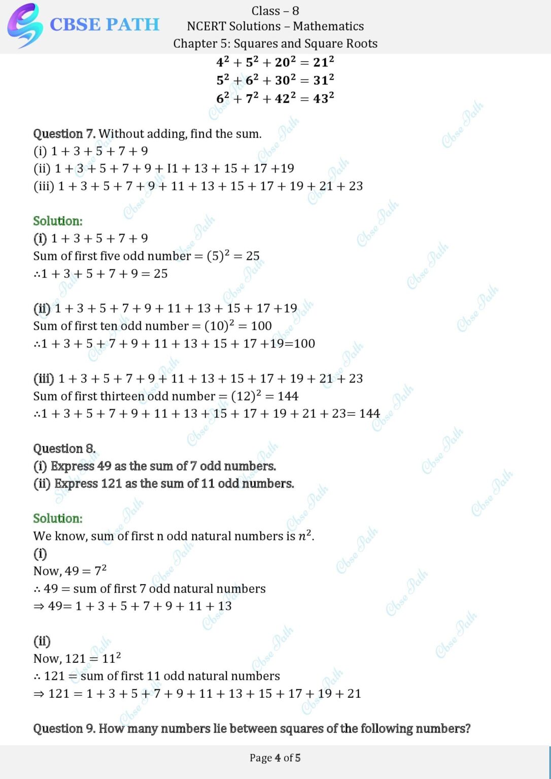 NCERT Solutions for Class 8 Maths Exercise 5.1 Squares and Square Roots - CBSE Path