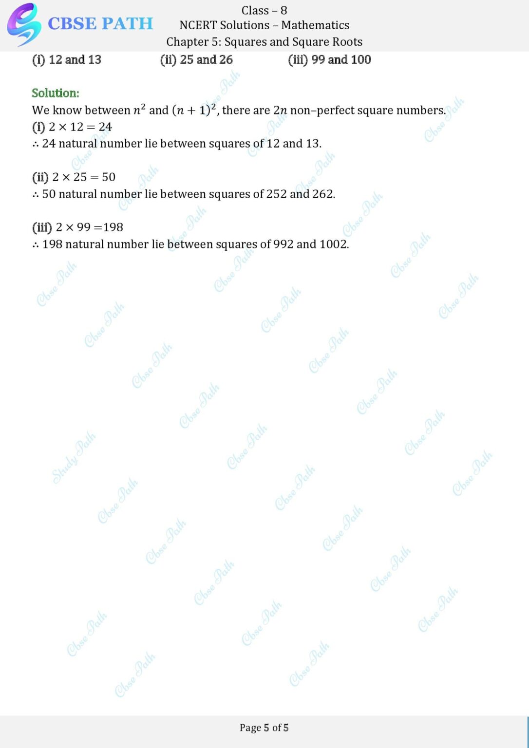 NCERT Solutions for Class 8 Maths Exercise 5.1 Squares and Square Roots ...