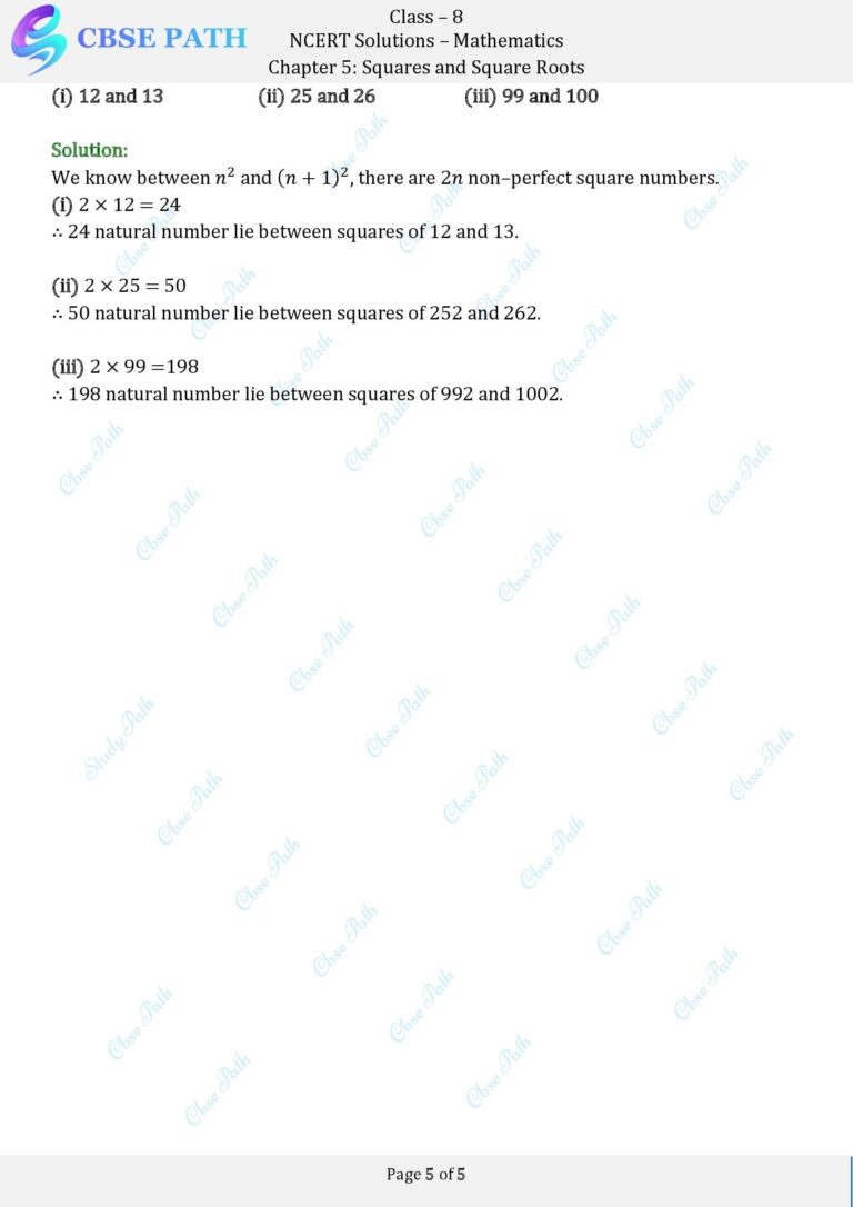 NCERT Solutions for Class 8 Maths Exercise 5.1 Squares and Square Roots ...