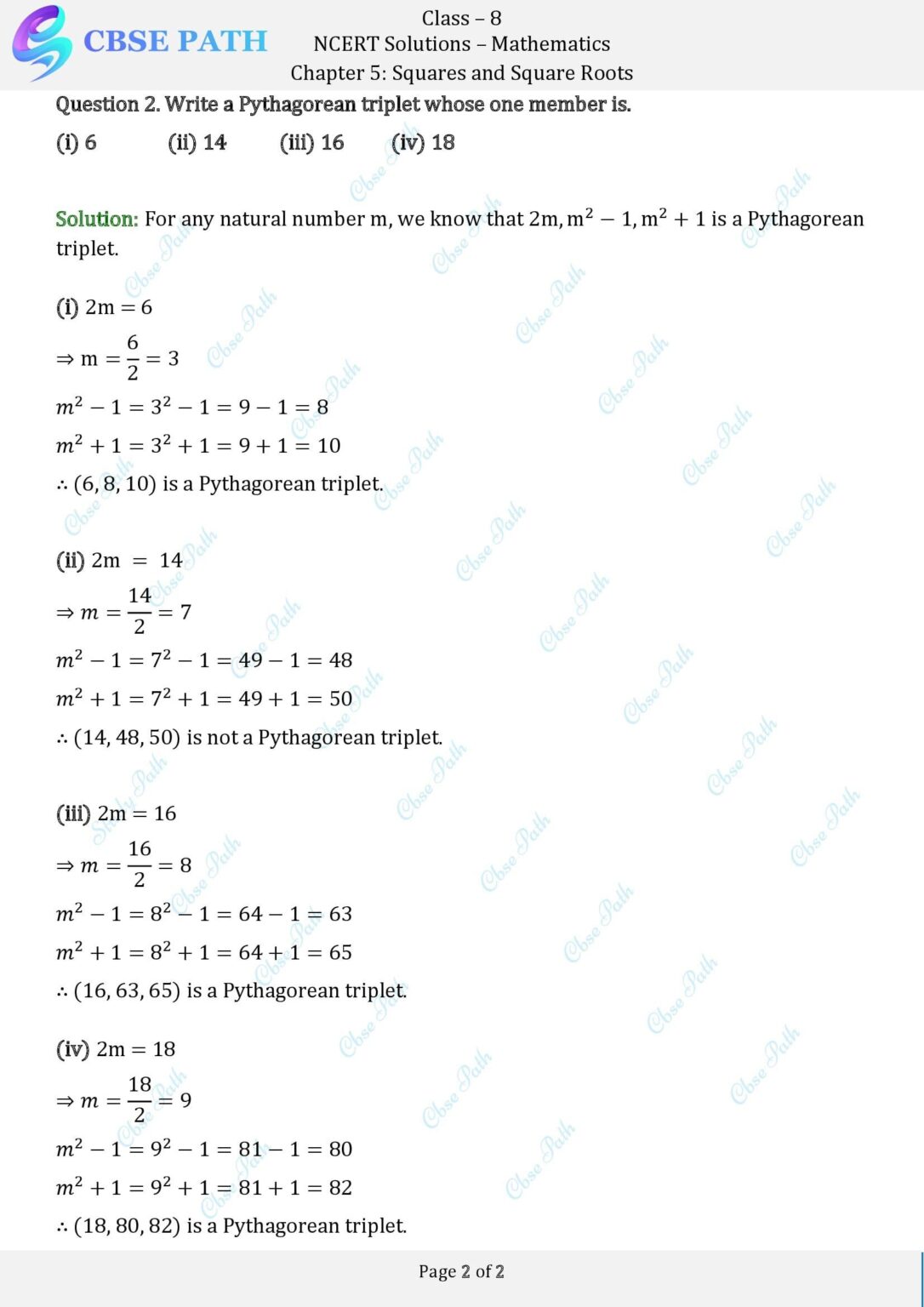 NCERT Solutions for Class 8 Maths Exercise 5.2 Squares and Square Roots - CBSE Path