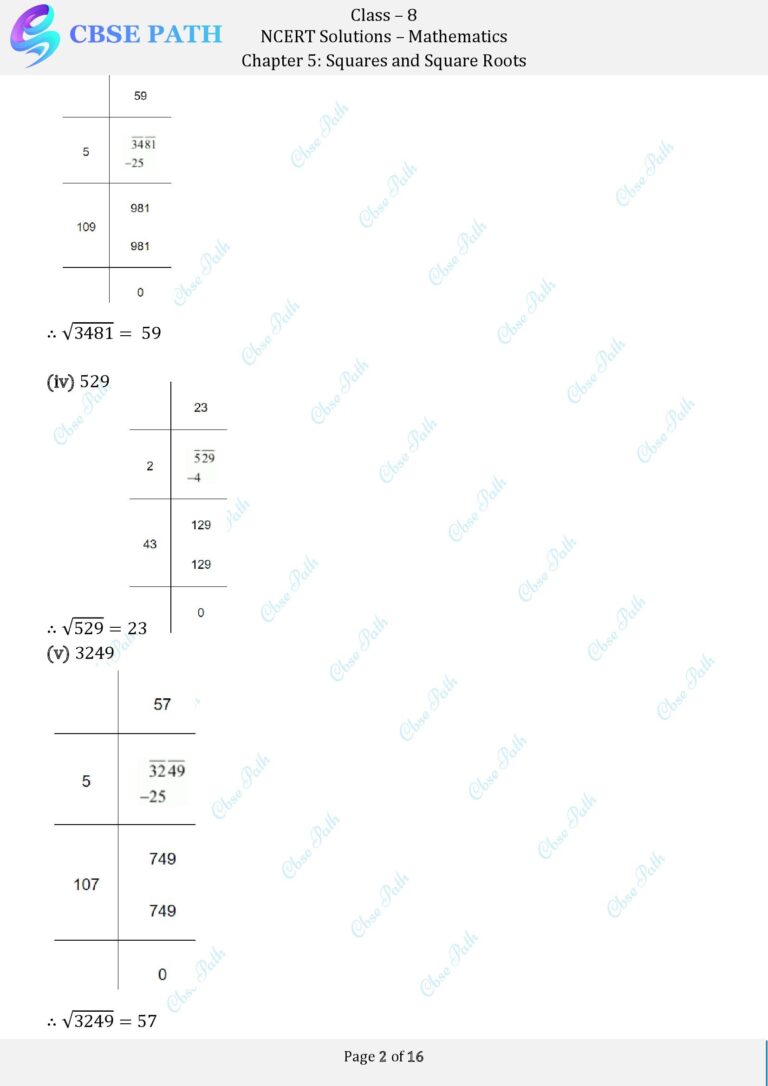 NCERT Solutions for Class 8 Maths Exercise 5.4 Squares and Square Roots - CBSE Path