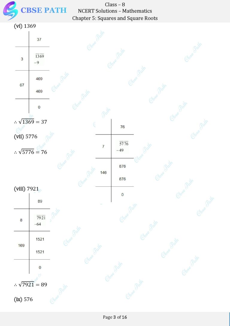 NCERT Solutions for Class 8 Maths Exercise 5.4 Squares and Square Roots ...