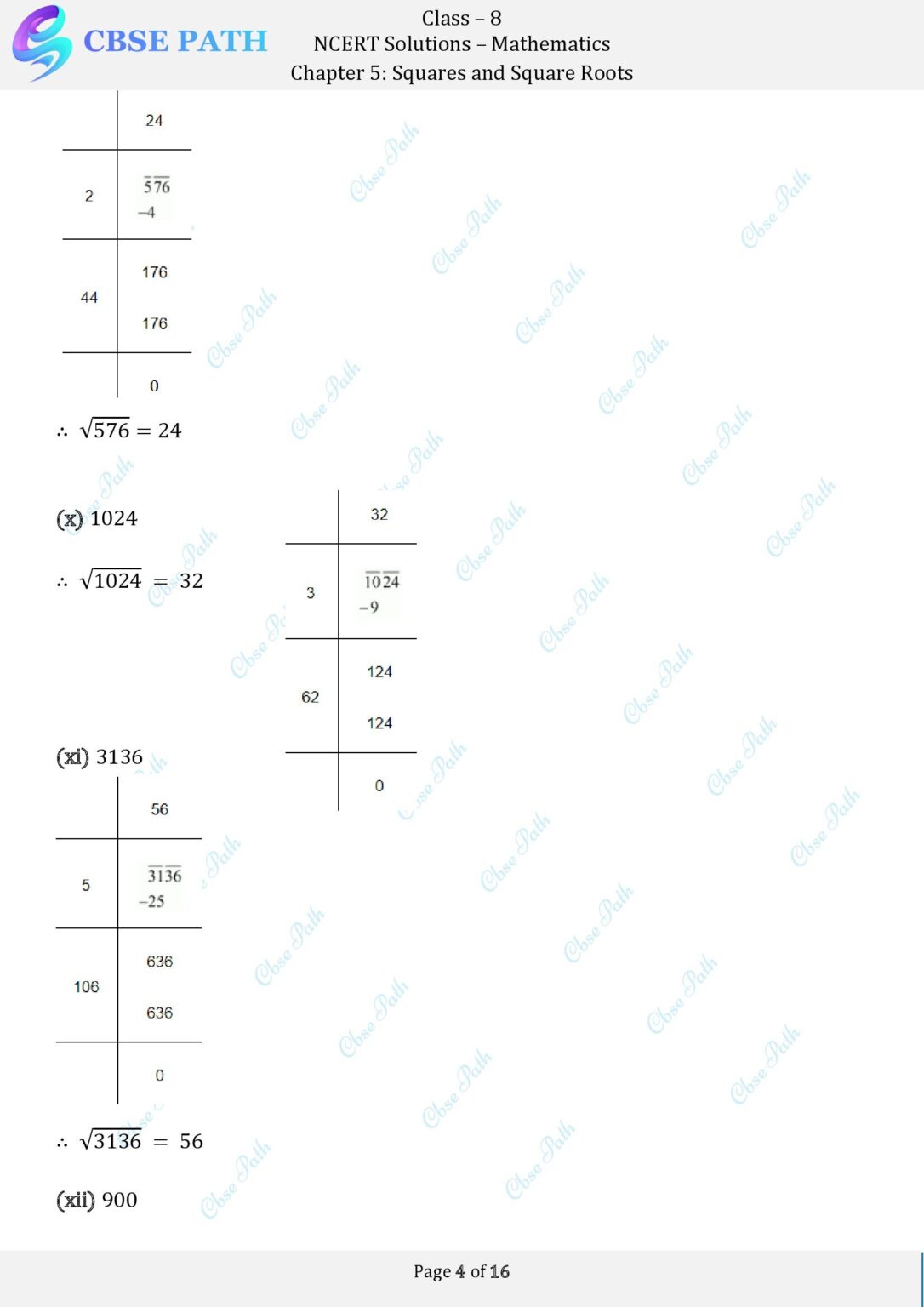 NCERT Solutions for Class 8 Maths Exercise 5.4 Squares and Square Roots ...