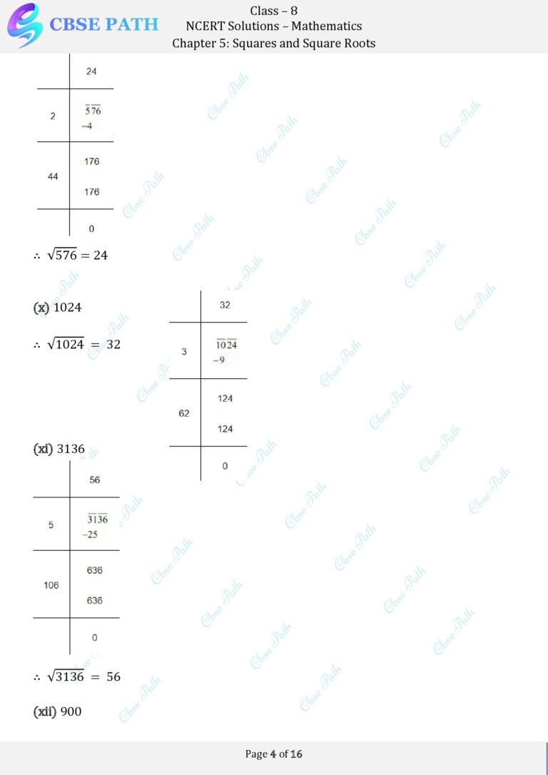 NCERT Solutions for Class 8 Maths Exercise 5.4 Squares and Square Roots ...