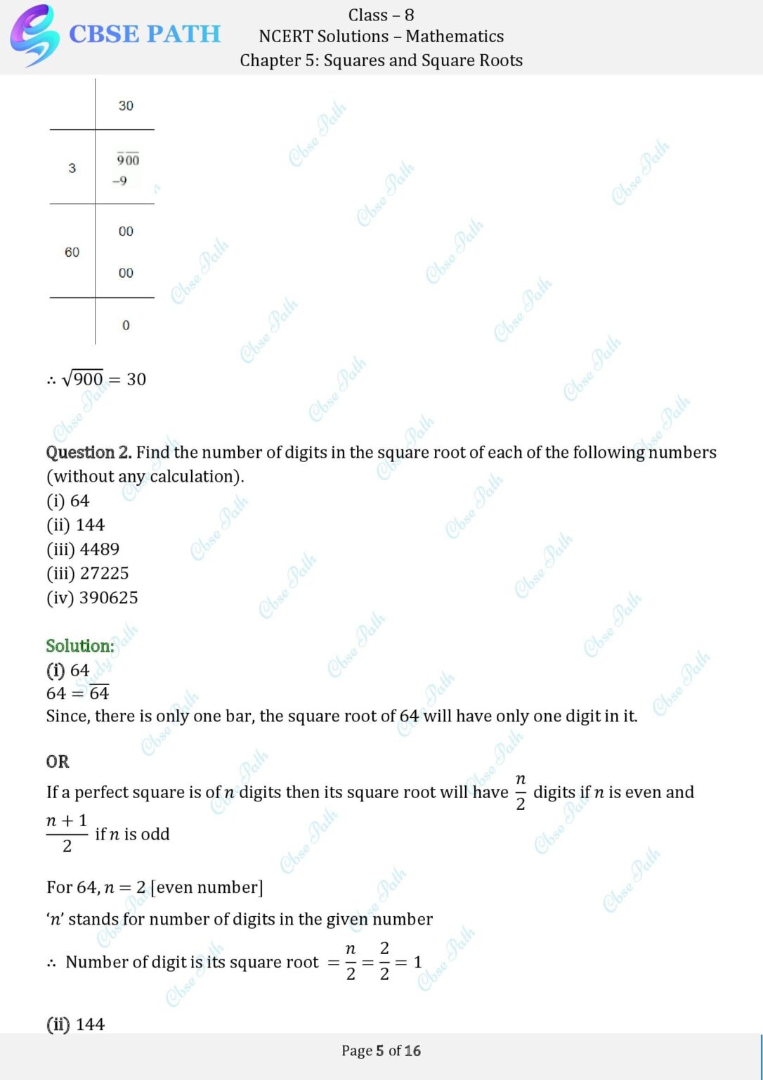 NCERT Solutions for Class 8 Maths Exercise 5.4 Squares and Square Roots ...