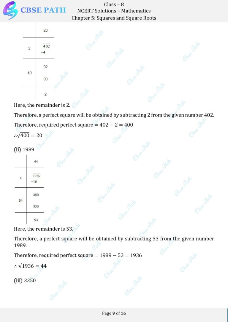 NCERT Solutions for Class 8 Maths Exercise 5.4 Squares and Square Roots ...