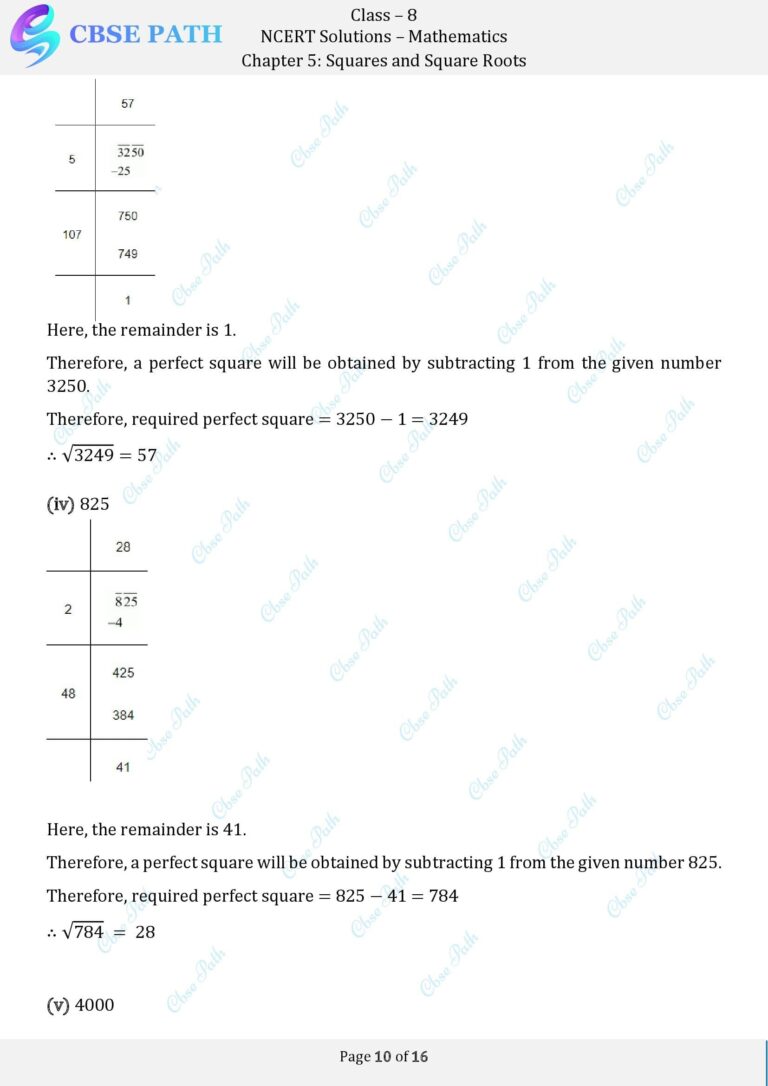 NCERT Solutions for Class 8 Maths Exercise 5.4 Squares and Square Roots - CBSE Path