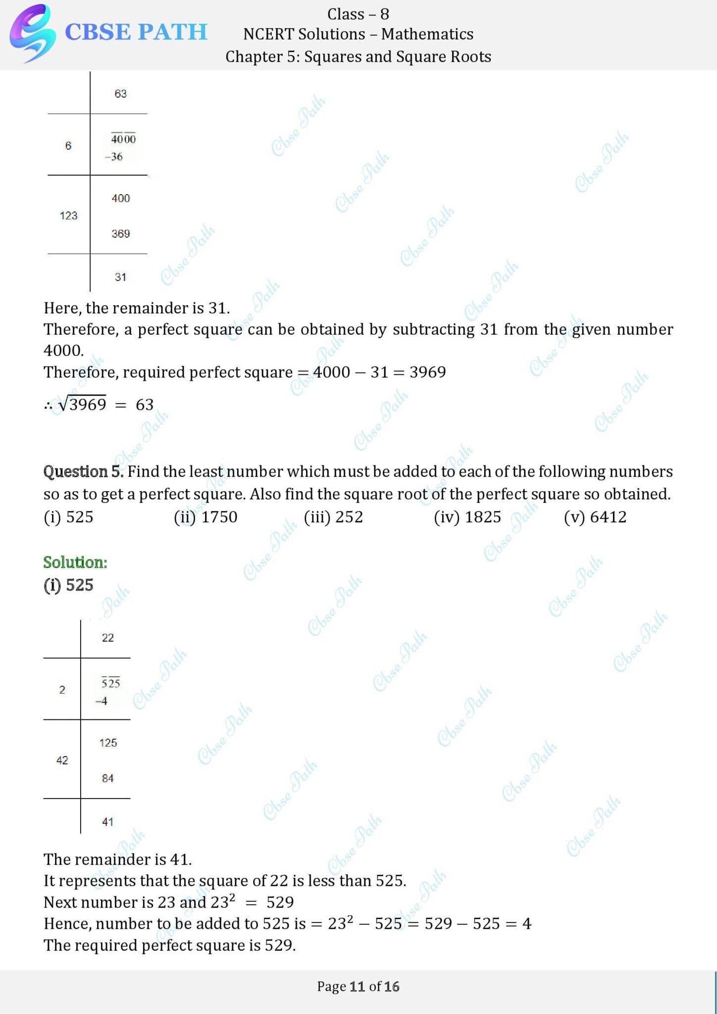 NCERT Solutions for Class 8 Maths Exercise 5.4 Squares and Square Roots ...
