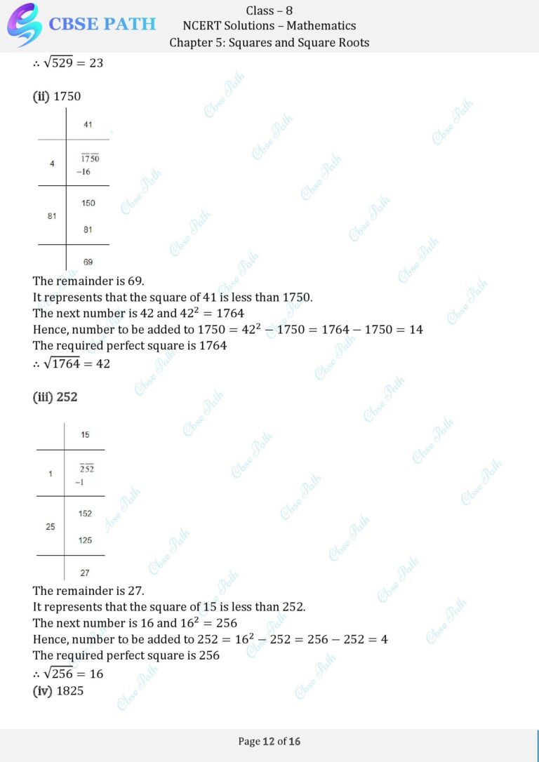NCERT Solutions for Class 8 Maths Exercise 5.4 Squares and Square Roots ...