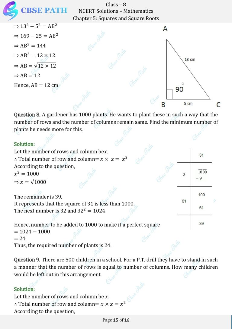NCERT Solutions for Class 8 Maths Exercise 5.4 Squares and Square Roots ...