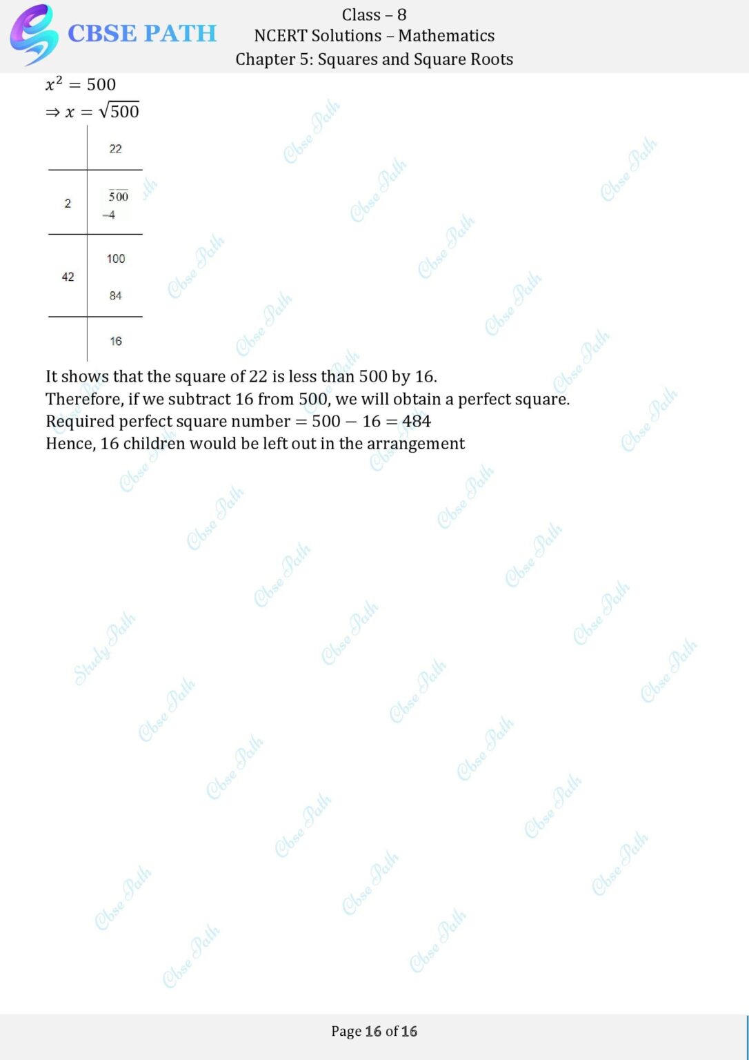 NCERT Solutions for Class 8 Maths Exercise 5.4 Squares and Square Roots ...