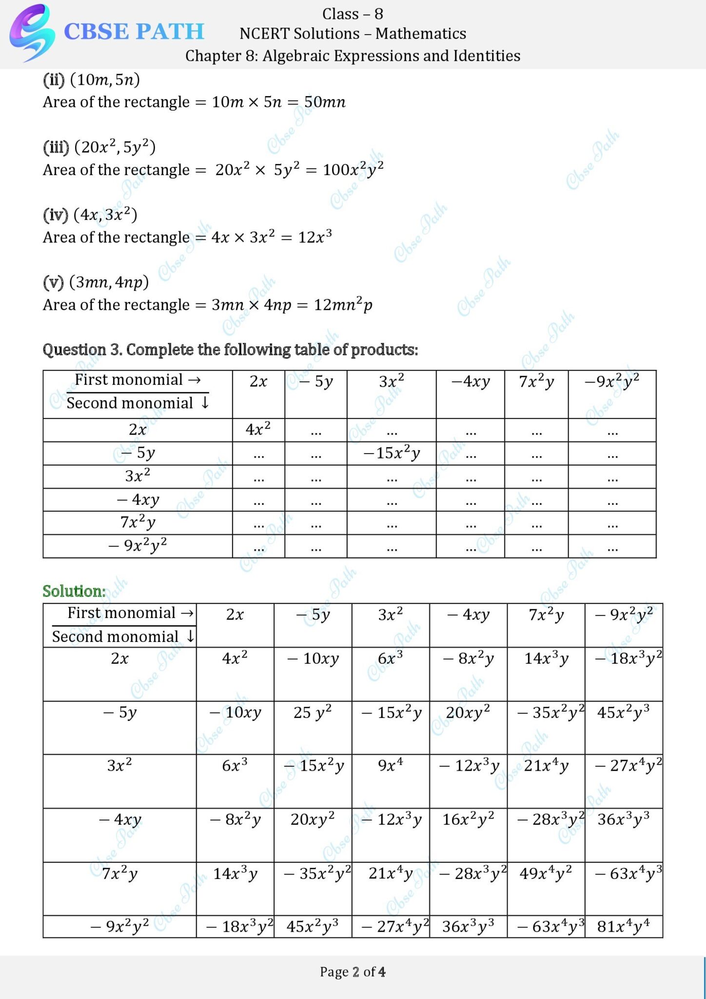 NCERT Solutions for Class 8 Maths Exercise 8.2 Algebraic Expressions ...