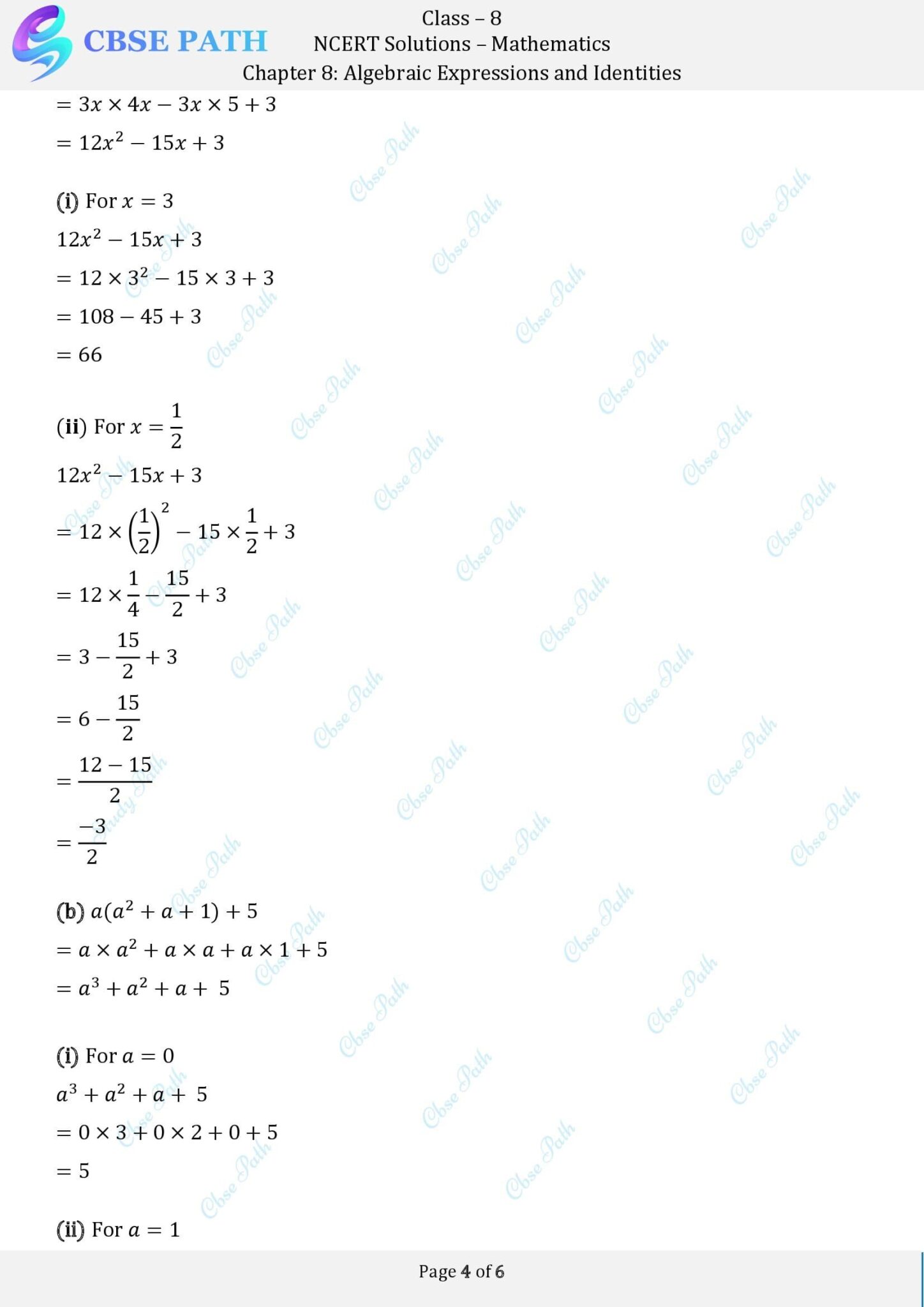 NCERT Solutions for Class 8 Maths Exercise 8.3 Algebraic Expressions ...