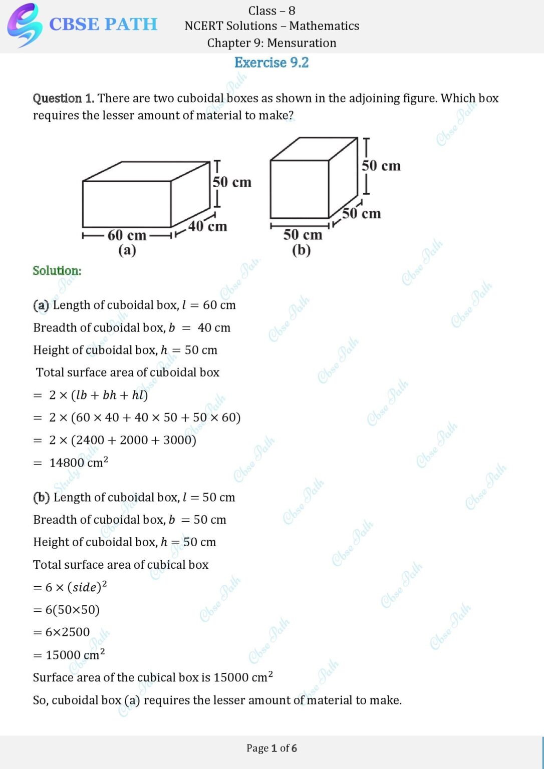 NCERT Solutions for Class 8 Maths Exercise 9.2 Mensuration (2024-25 ...