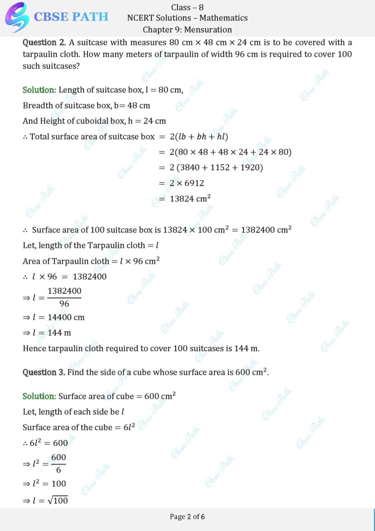 NCERT Solutions for Class 8 Maths Exercise 9.2 Mensuration (2024-25 ...