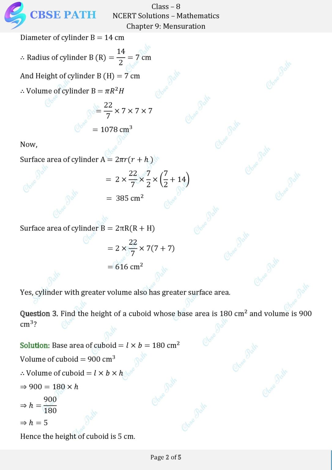NCERT Solutions for Class 8 Maths Exercise 9.3 Mensuration (2024-25 ...