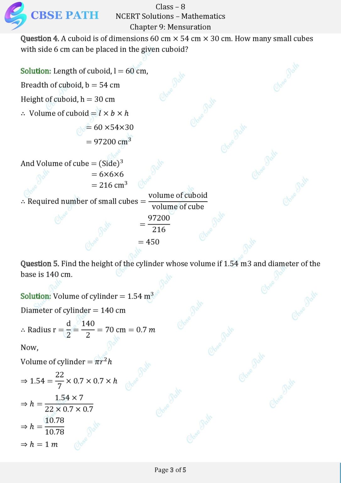 NCERT Solutions for Class 8 Maths Exercise 9.3 Mensuration (2024-25) - CBSE Path