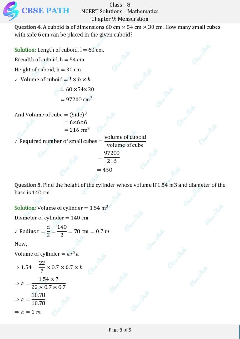 NCERT Solutions for Class 8 Maths Exercise 9.3 Mensuration (2024-25 ...