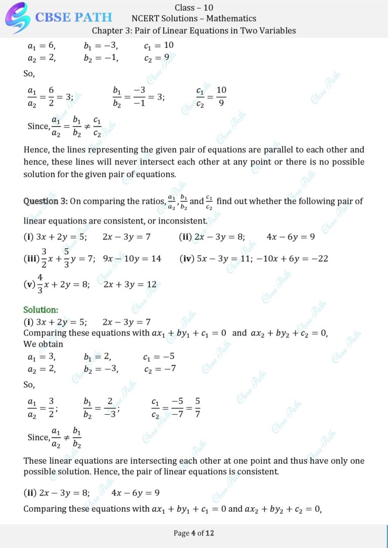 NCERT Solutions for Class 10 Maths Exercise 3.1 Pair of Linear Equations in Two Variables - CBSE ...