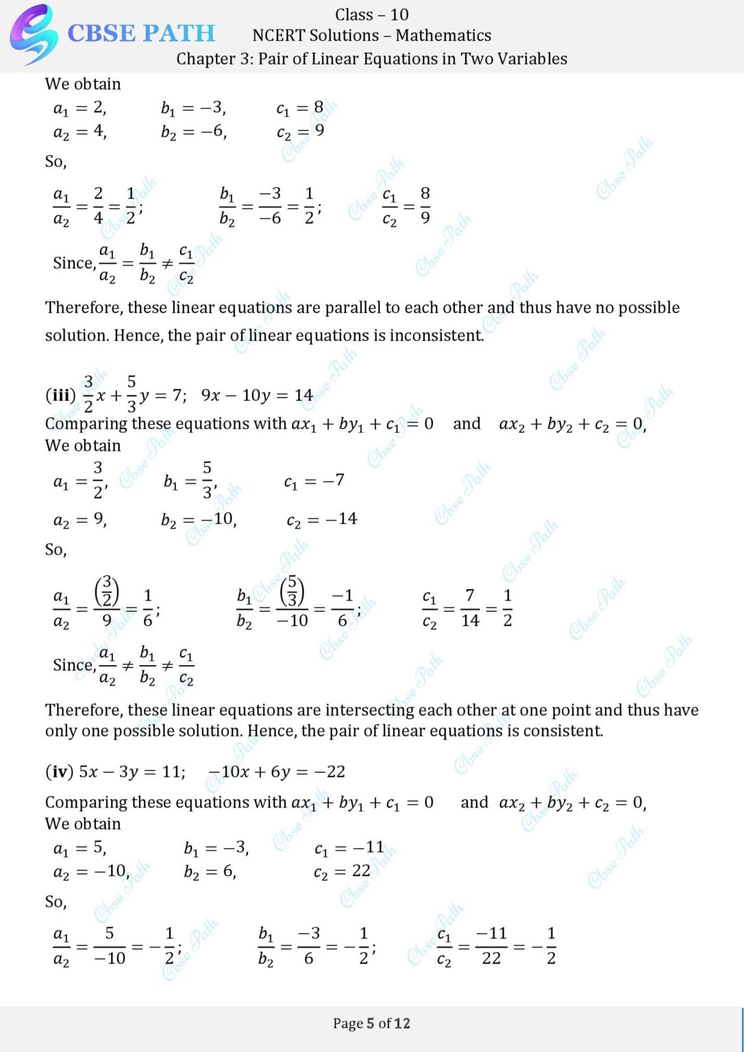 NCERT Solutions for Class 10 Maths Exercise 3.1 Pair of Linear ...