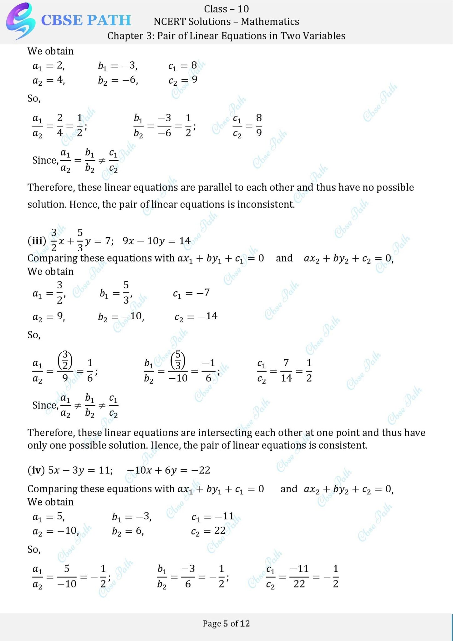 NCERT Solutions for Class 10 Maths Exercise 3.1 Pair of Linear Equations in Two Variables - CBSE ...