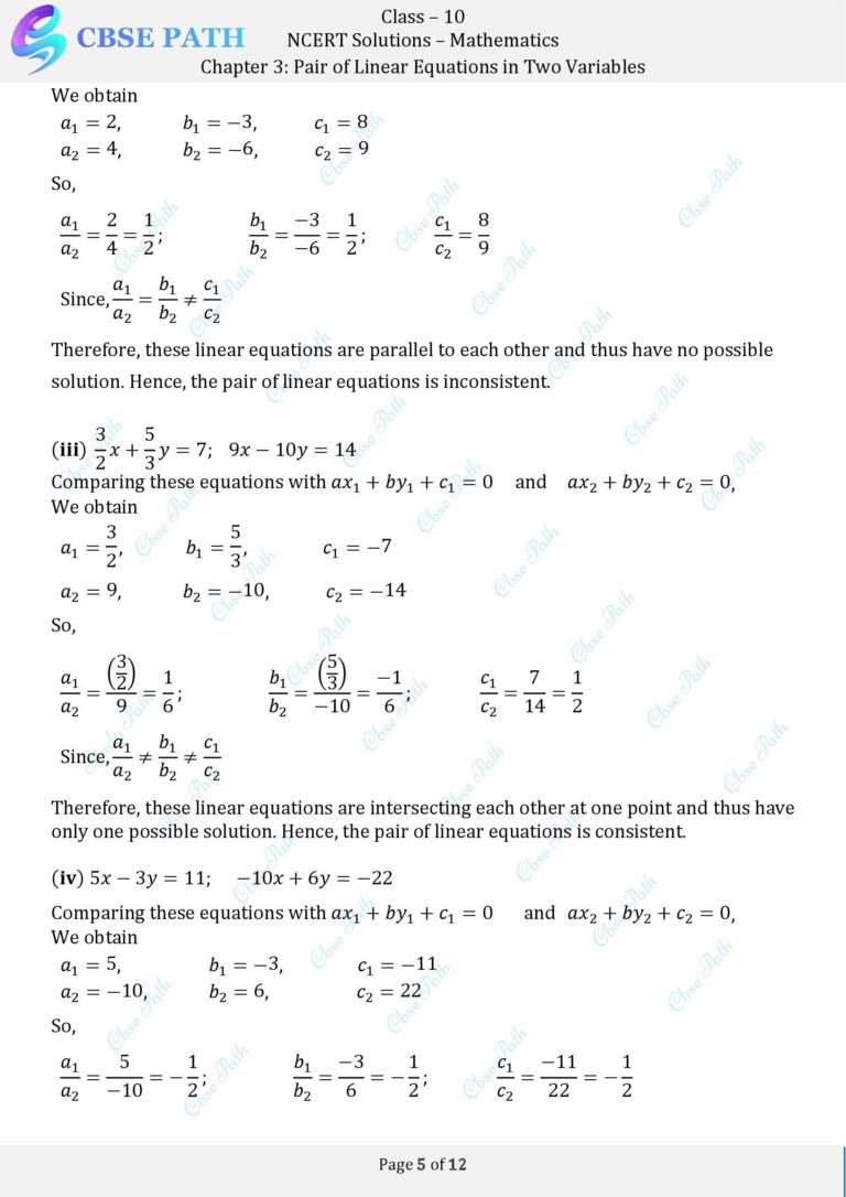 NCERT Solutions for Class 10 Maths Exercise 3.1 Pair of Linear Equations in Two Variables - CBSE ...