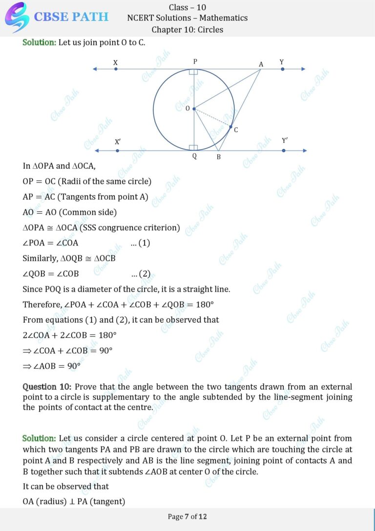 NCERT Solutions for Class 10 Maths Exercise 10.2 Circles (2024-25 ...