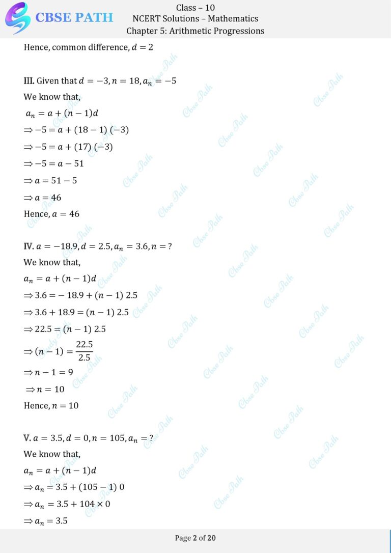 NCERT Solutions for Class 10 Maths Exercise 5.2 Arithmetic Progressions ...