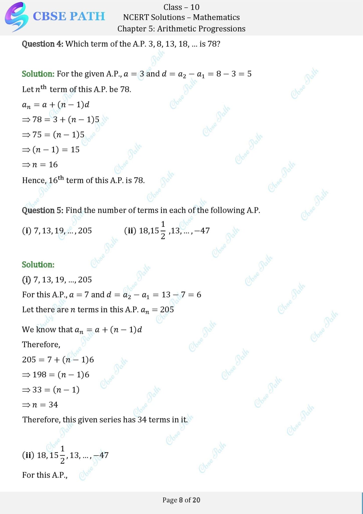 NCERT Solutions for Class 10 Maths Exercise 5.2 Arithmetic Progressions ...