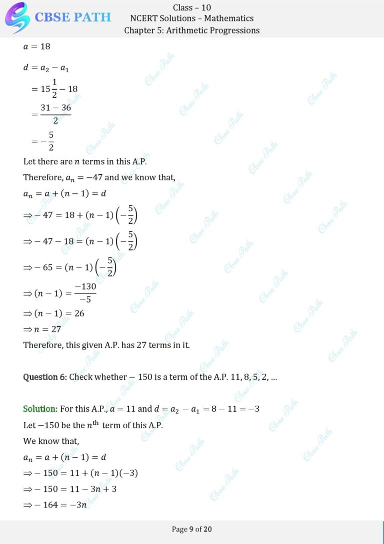 NCERT Solutions for Class 10 Maths Exercise 5.2 Arithmetic Progressions ...