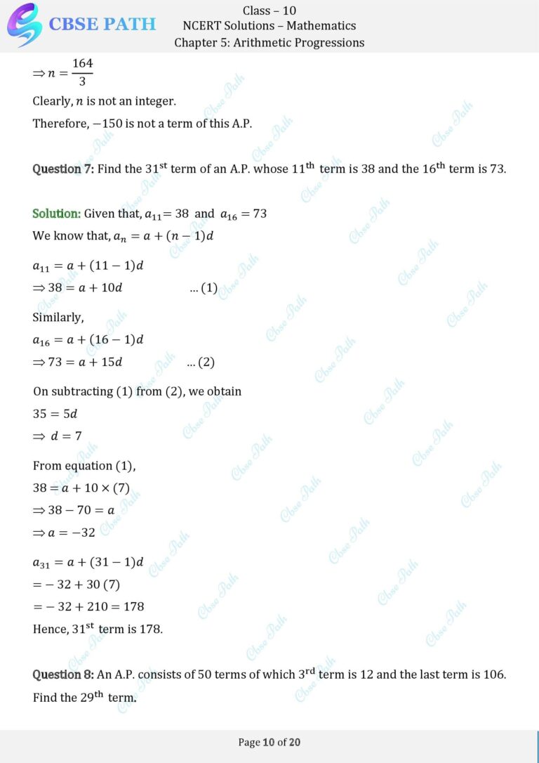 NCERT Solutions for Class 10 Maths Exercise 5.2 Arithmetic Progressions (2024-25) - CBSE Path