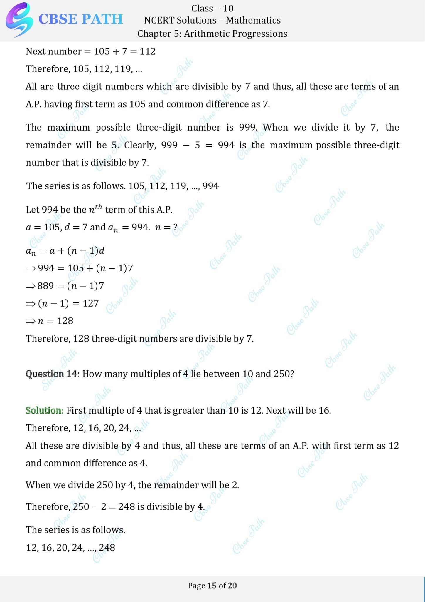 NCERT Solutions for Class 10 Maths Exercise 5.2 Arithmetic Progressions ...