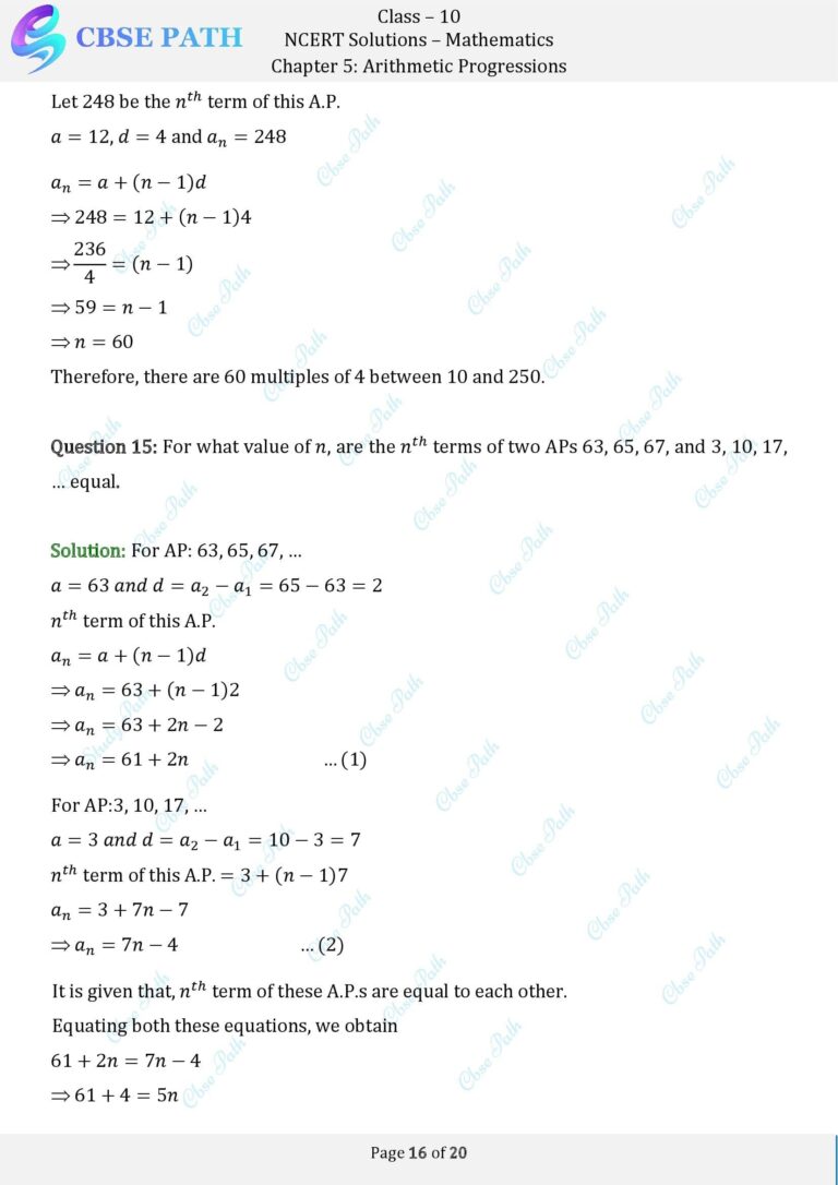 NCERT Solutions for Class 10 Maths Exercise 5.2 Arithmetic Progressions (2024-25) - CBSE Path