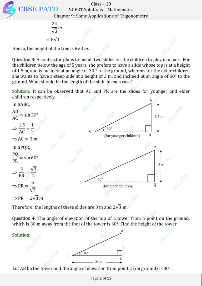 NCERT Solutions for Class 10 Maths Chapter 9 Some Applications of ...