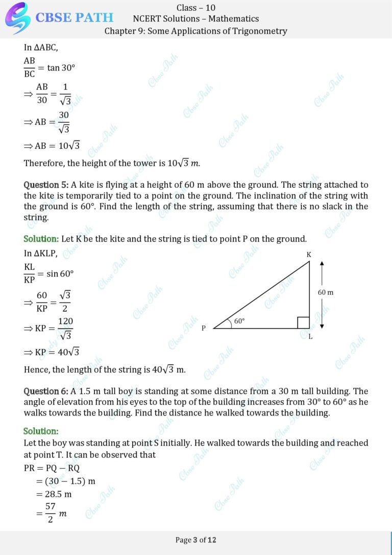 NCERT Solutions for Class 10 Maths Chapter 9 Some Applications of ...